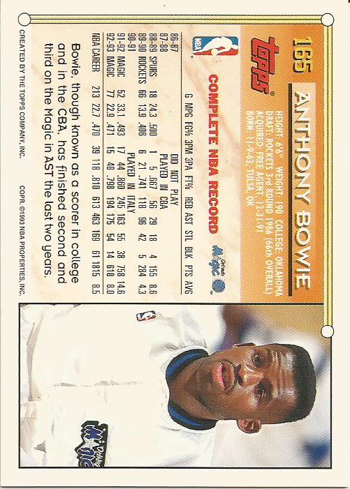 Anthony Bowie Topps 1993-94 #165 Magic – CONKERVE
